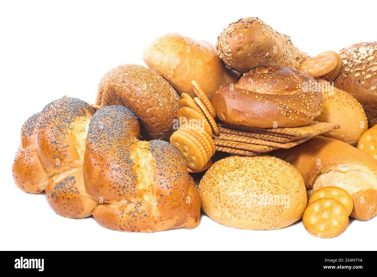 small roll pikelets and biscuits isolated on white background Stock ...