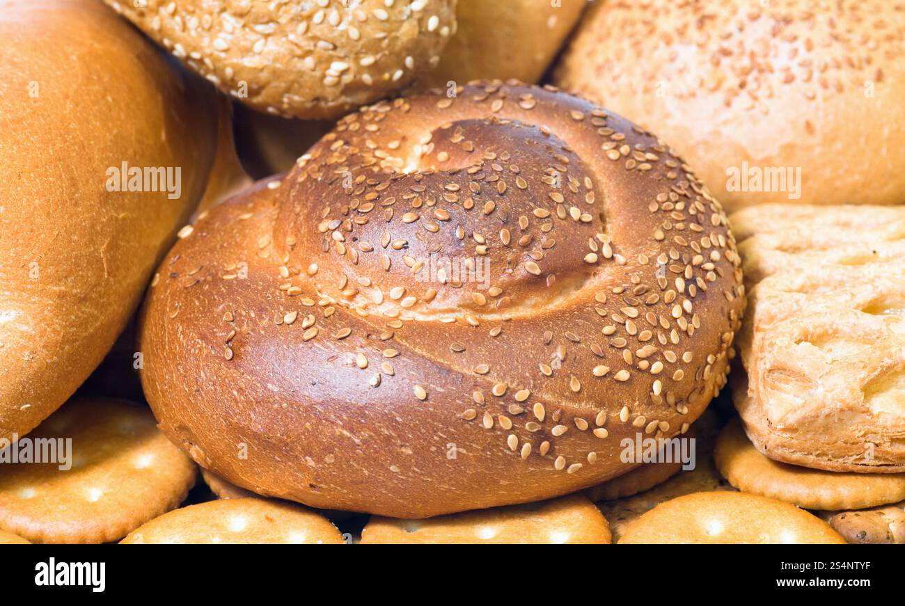 small roll pikelets and biscuits closeup (background Stock Photo - Alamy