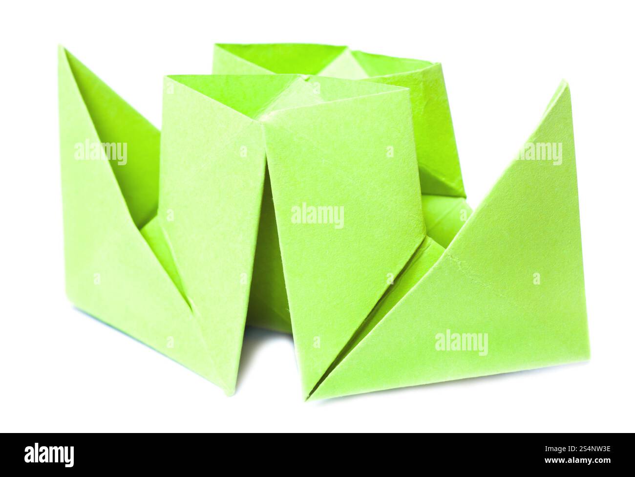 origami figure of green double-pipe steamboat (isolated on white Stock ...