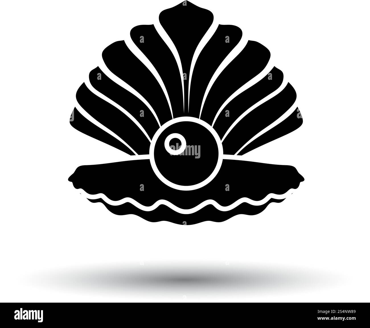 Open Seashell Icon. Black on White Background With Shadow. Vector ...