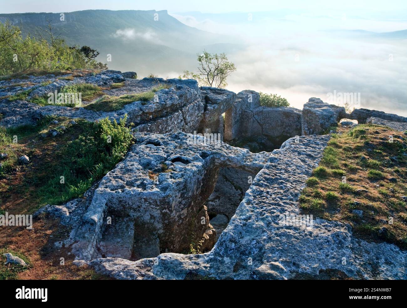 Morning cloudy view from top of Mangup Kale - historic fortress and ...