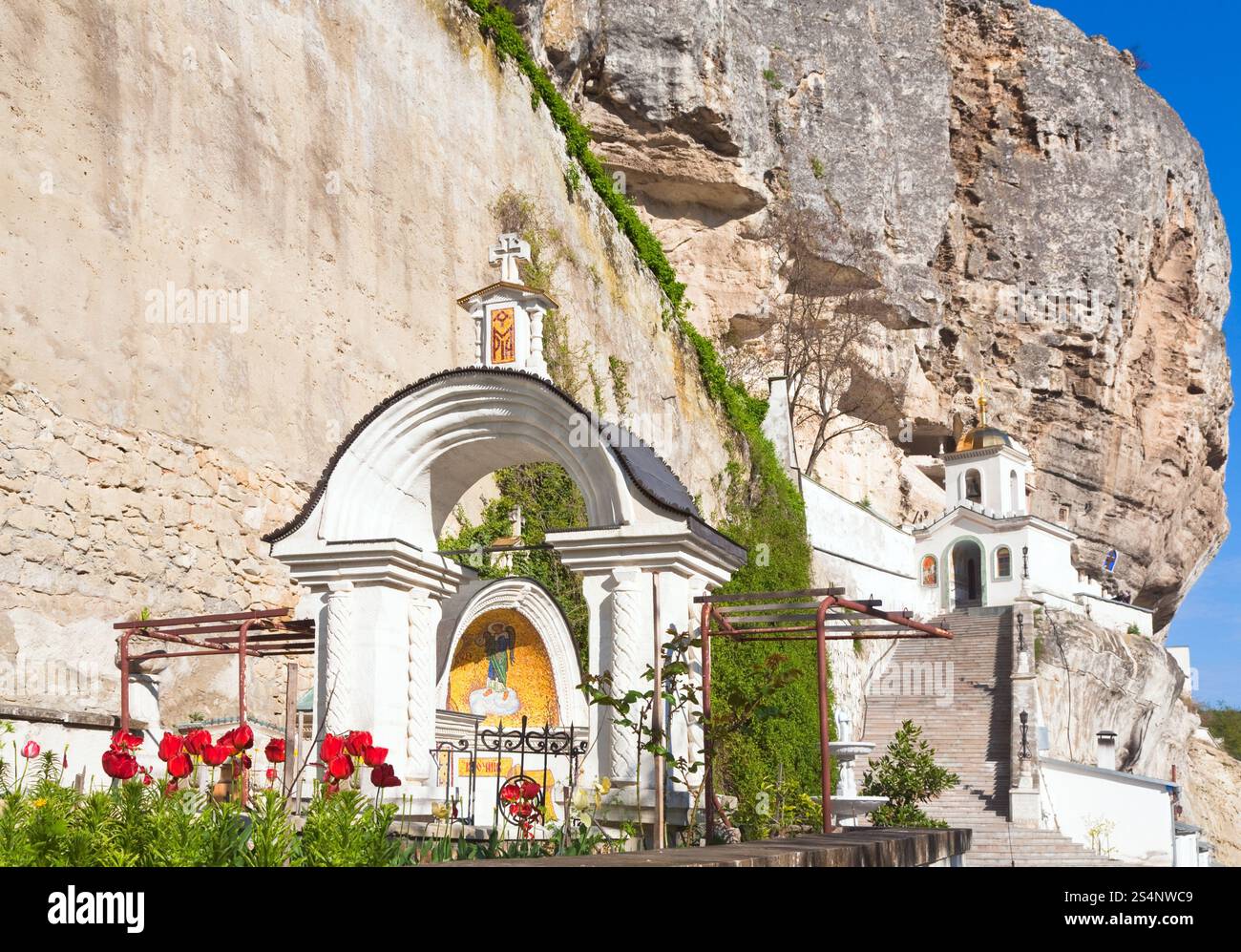 Entrance to the Uspensky or Assumption Cave Monastery (Bakhchisarai, Ukraine). The monastery ...