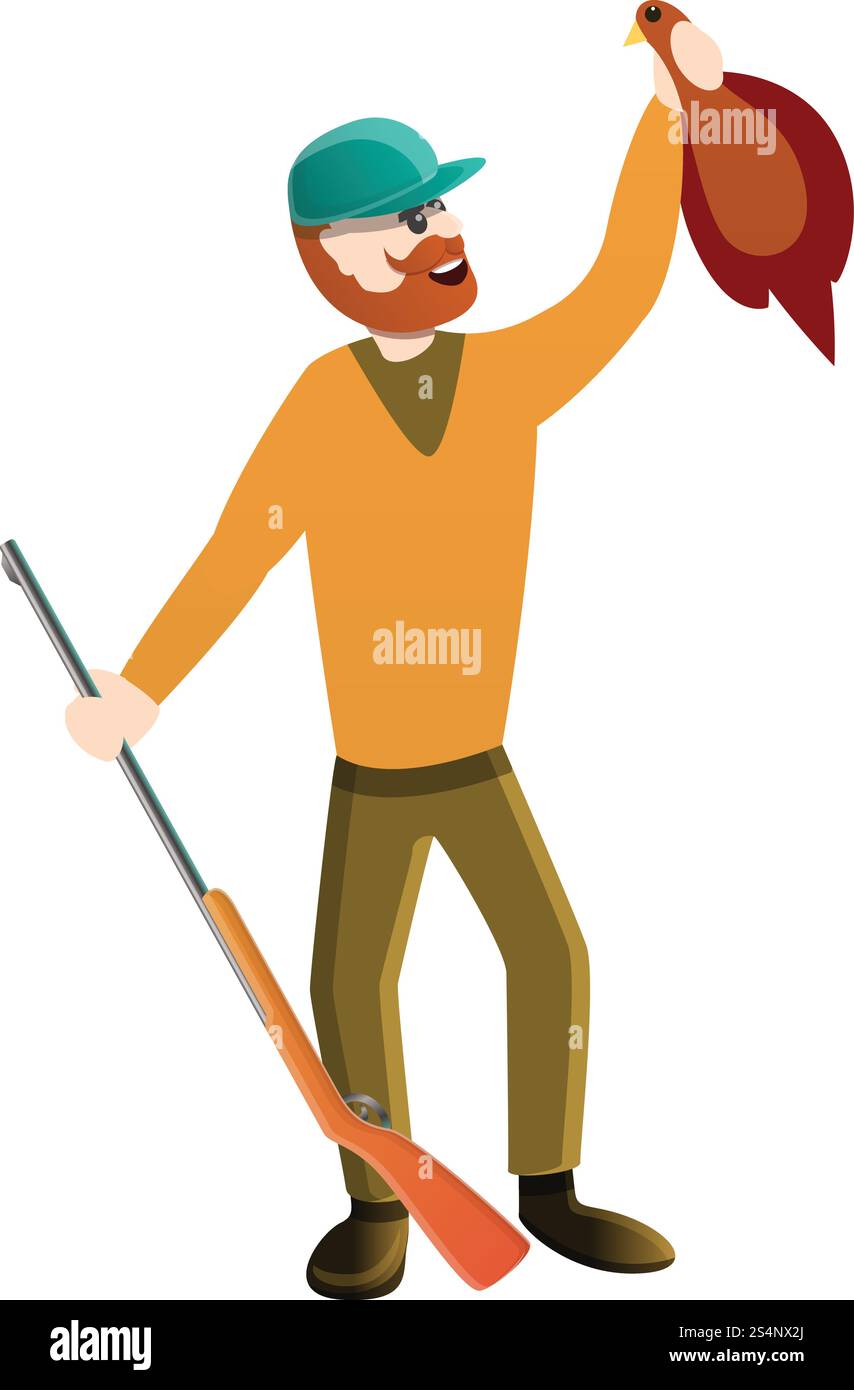 Hunter shooting a duck icon. Cartoon of hunter shooting a duck vector ...