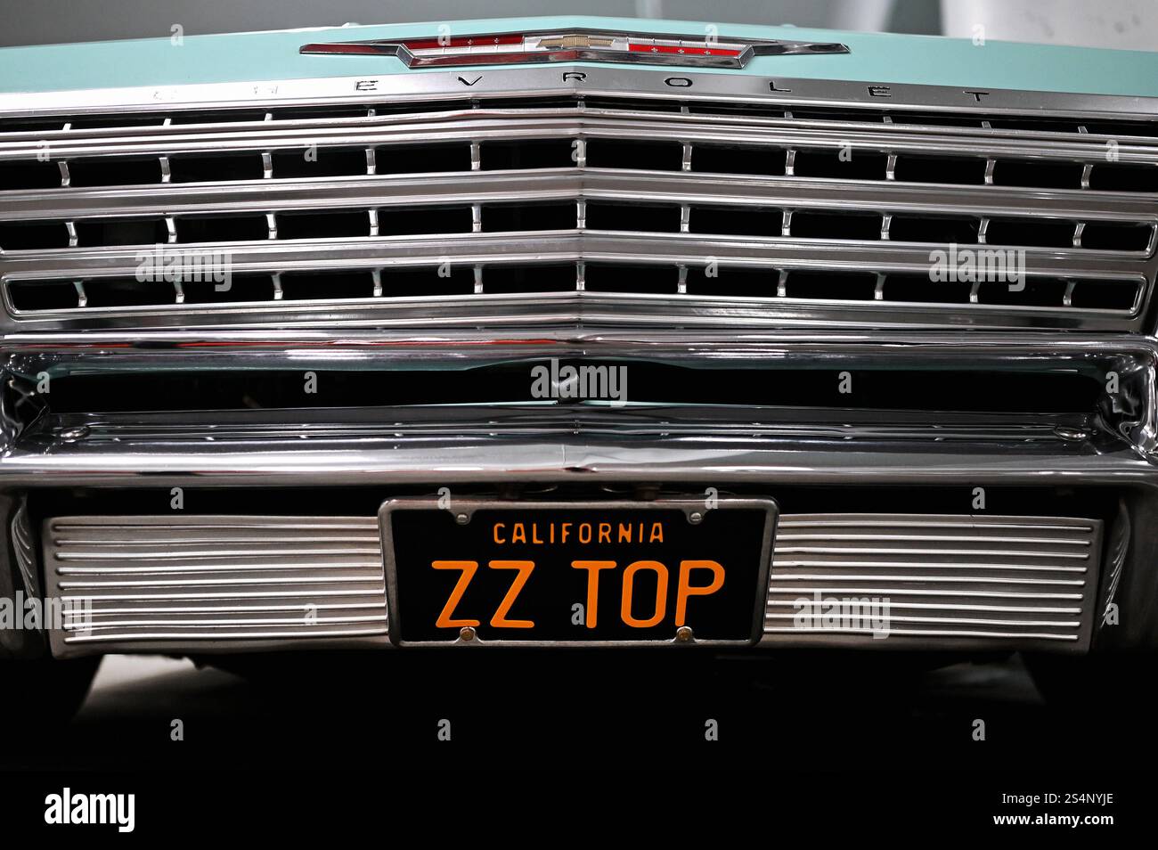 Detail of a Chevrolet with ZZ Top license plate at Petersen Automotive ...