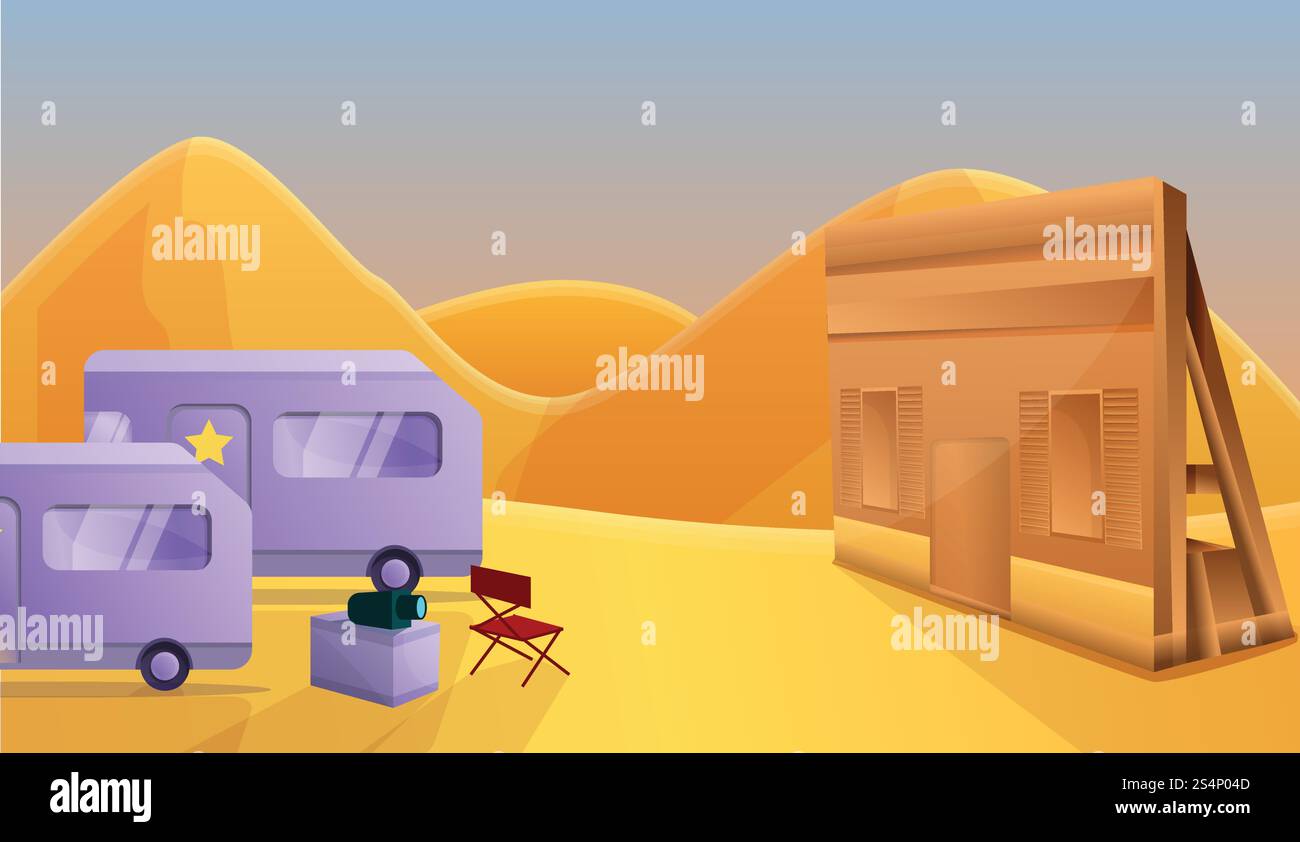 Desert saloon film production concept banner. Cartoon illustration of ...