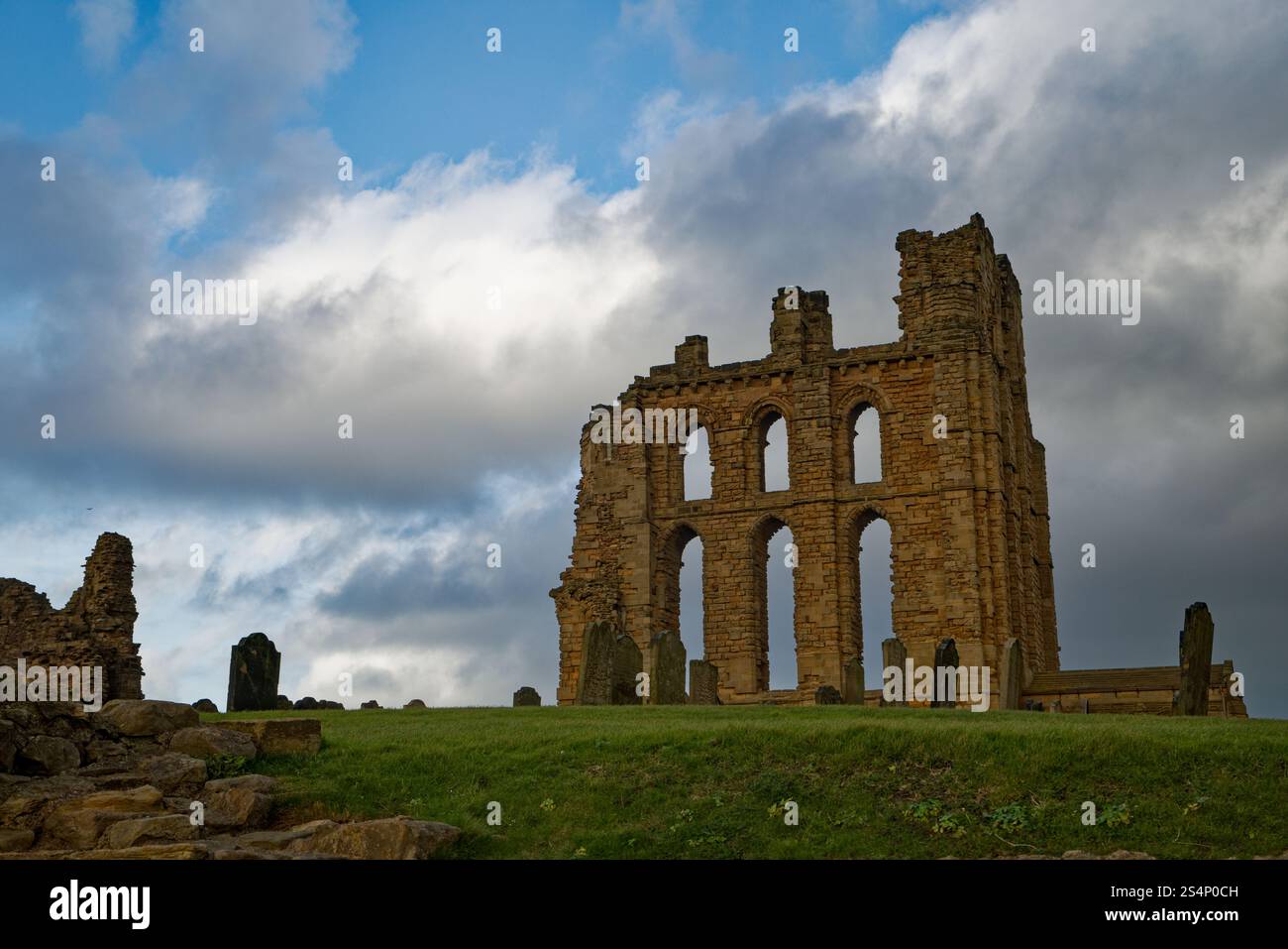 The gaunt and now glassless windows of the chancel of Tynemouth Priory ...