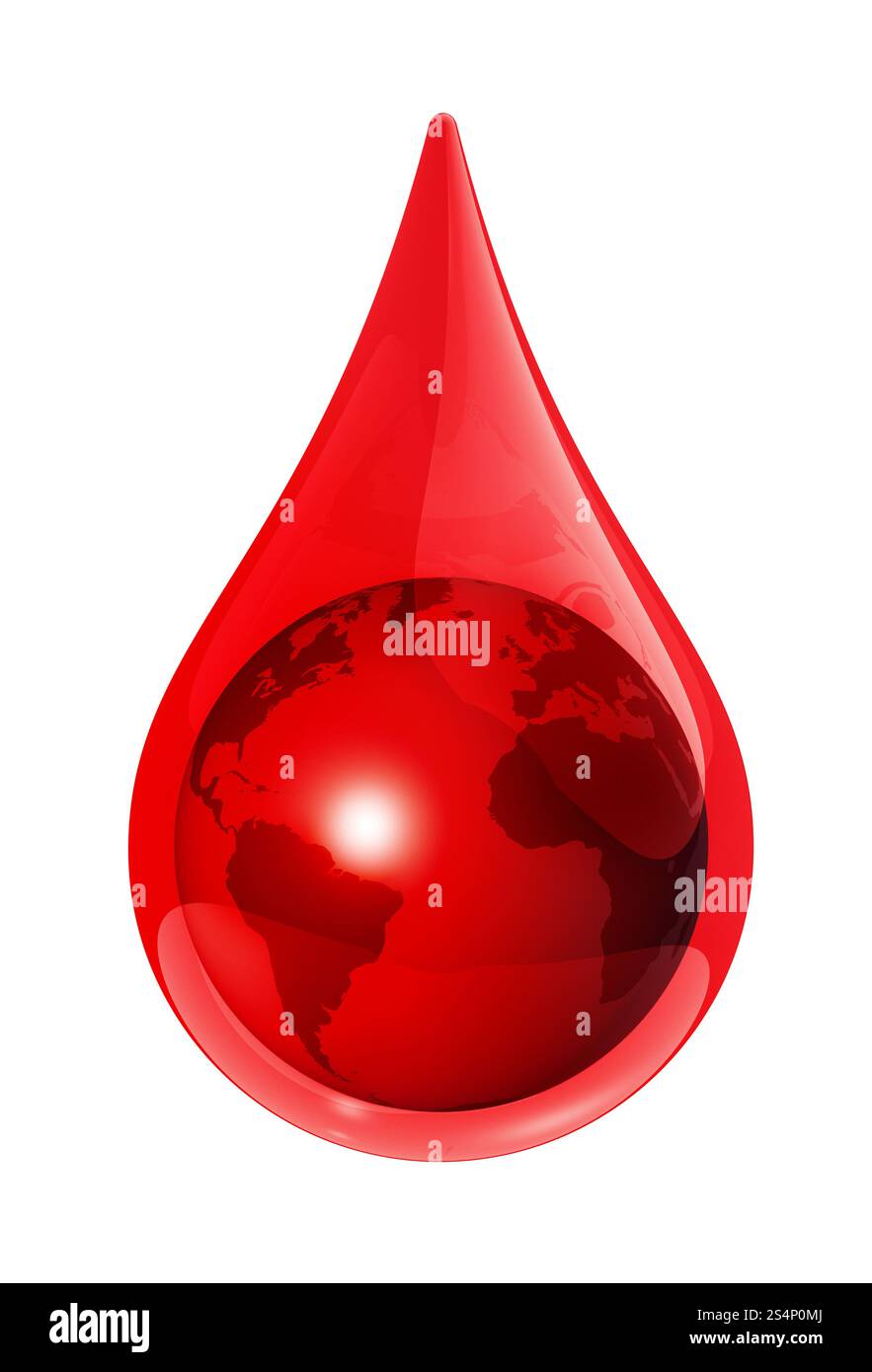 Earth globe in a blood drop - 3D illustration. Earth globe in a blood ...