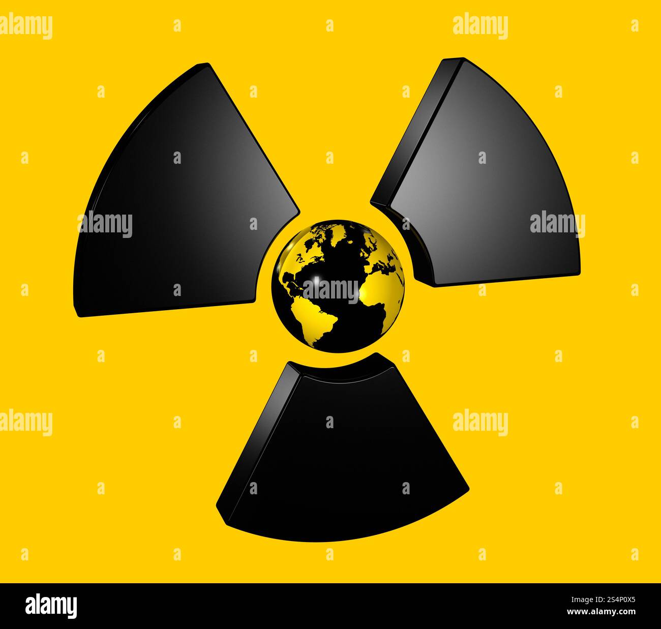 3D isolated world globe in the center of a radioactive symbol icon ...