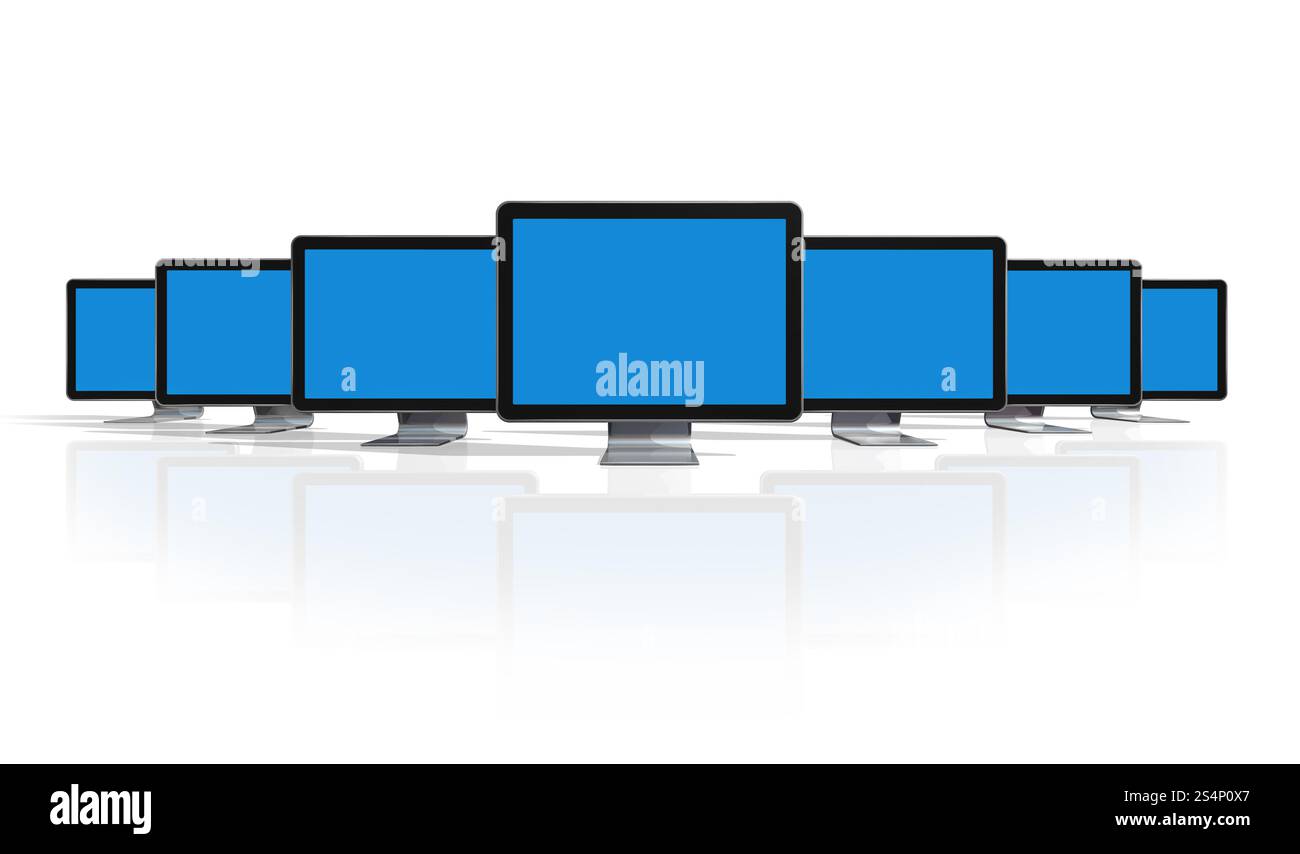 many 3D television, computer screens isolated on white. 3D television ...