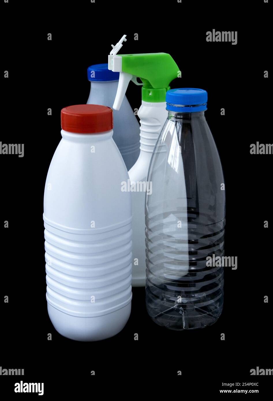 group of plastic bottles isolated on black. plastic bottles Stock Photo ...