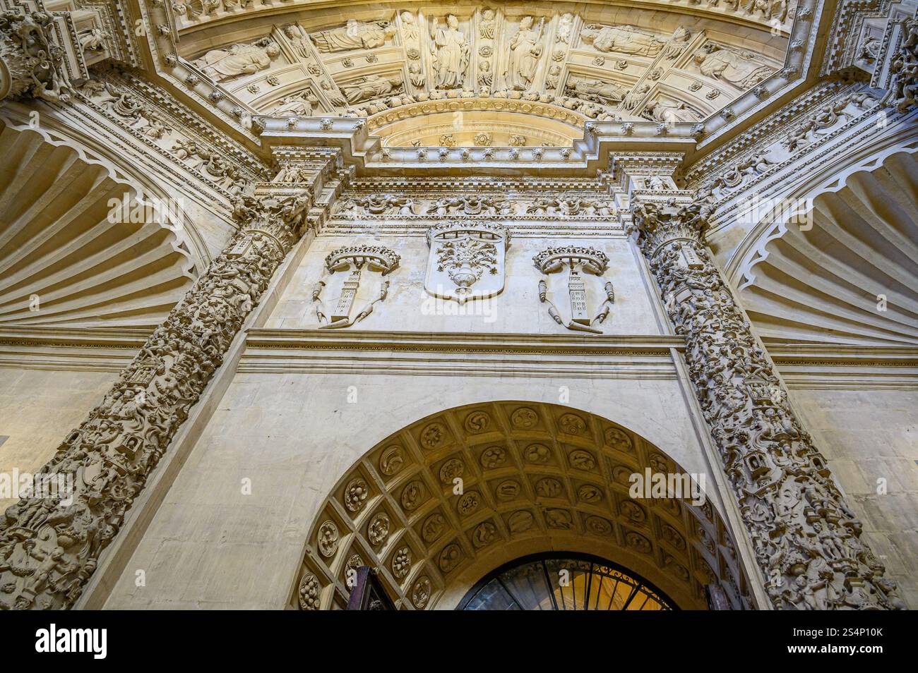 Complex stone decorations inside the ancient landmark building ...