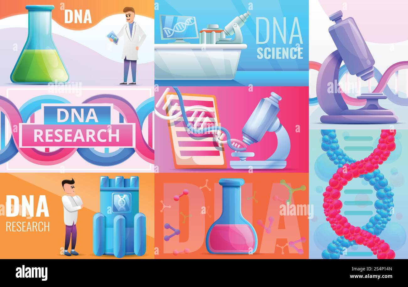 Genetic engineering banner set. Cartoon illustration of genetic ...