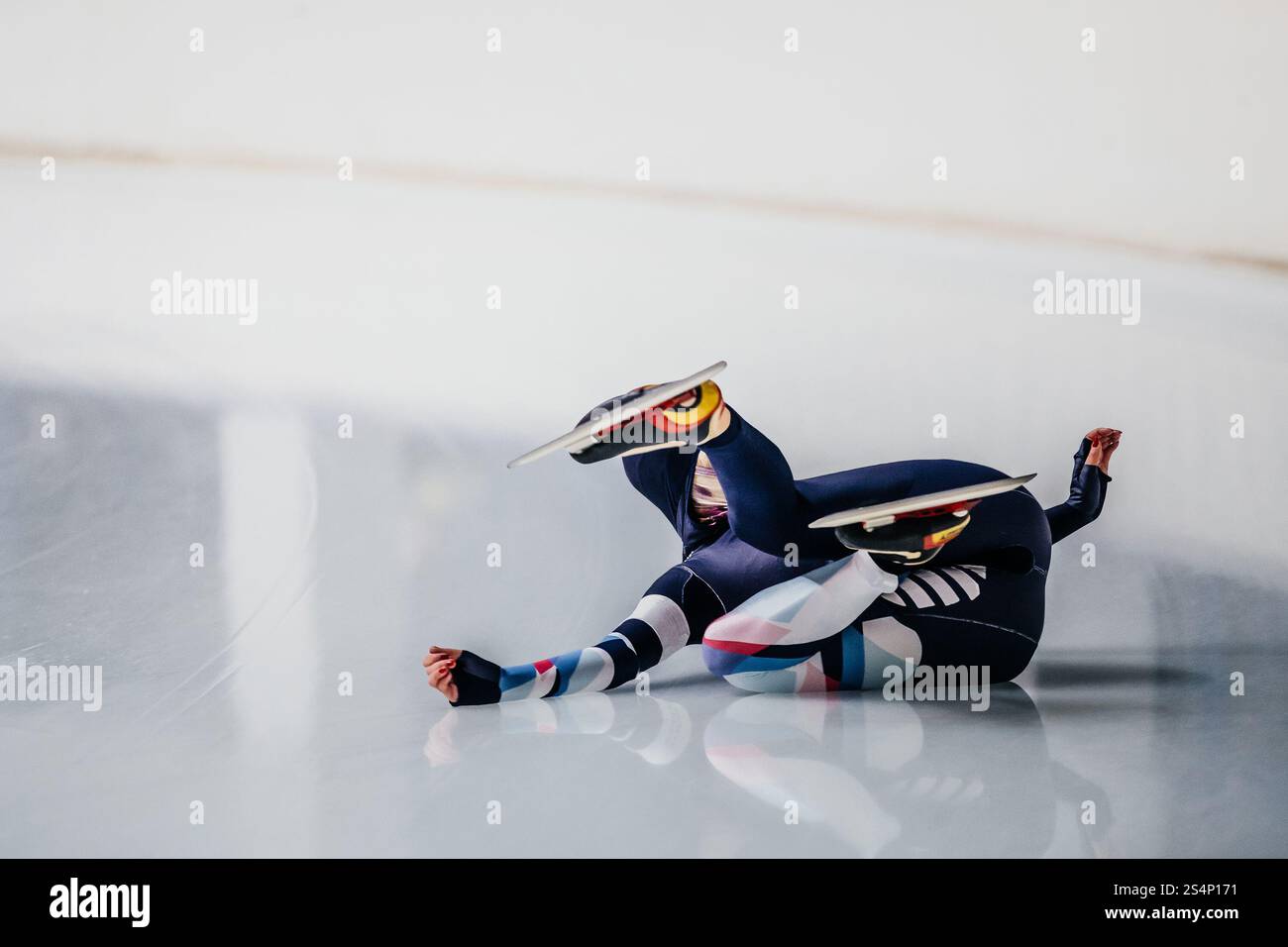 falling down female speed skater at speed skating competition Stock ...