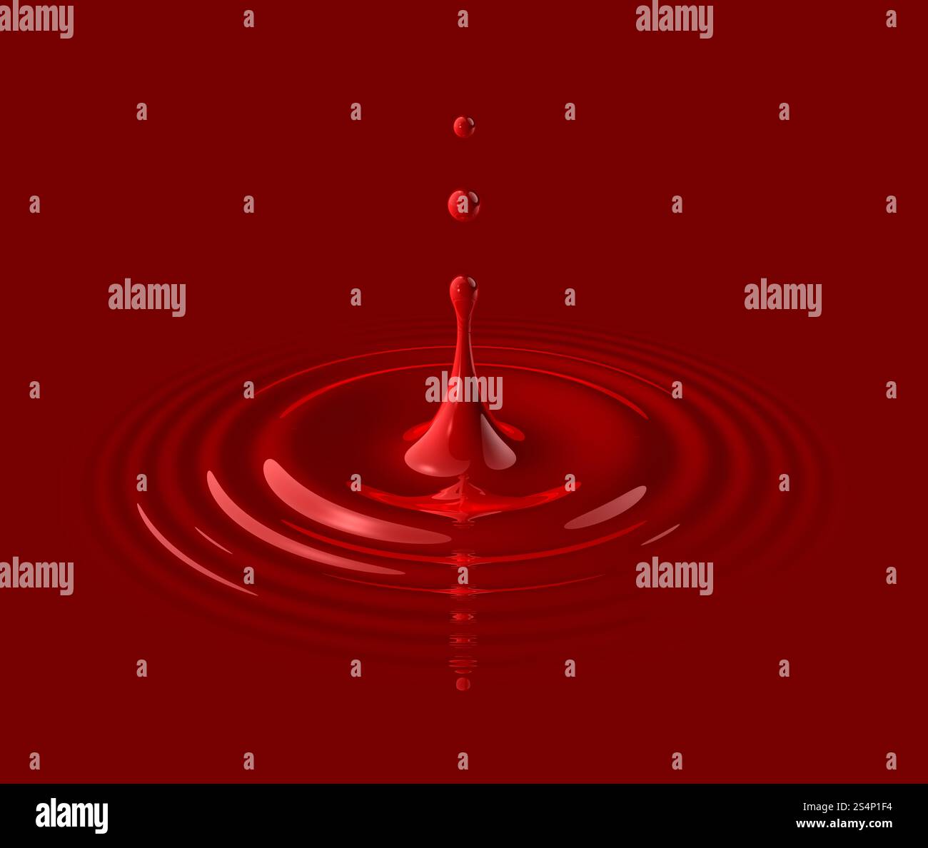 drop of red blood splashing and making ripple. 3D illustration. drop of ...