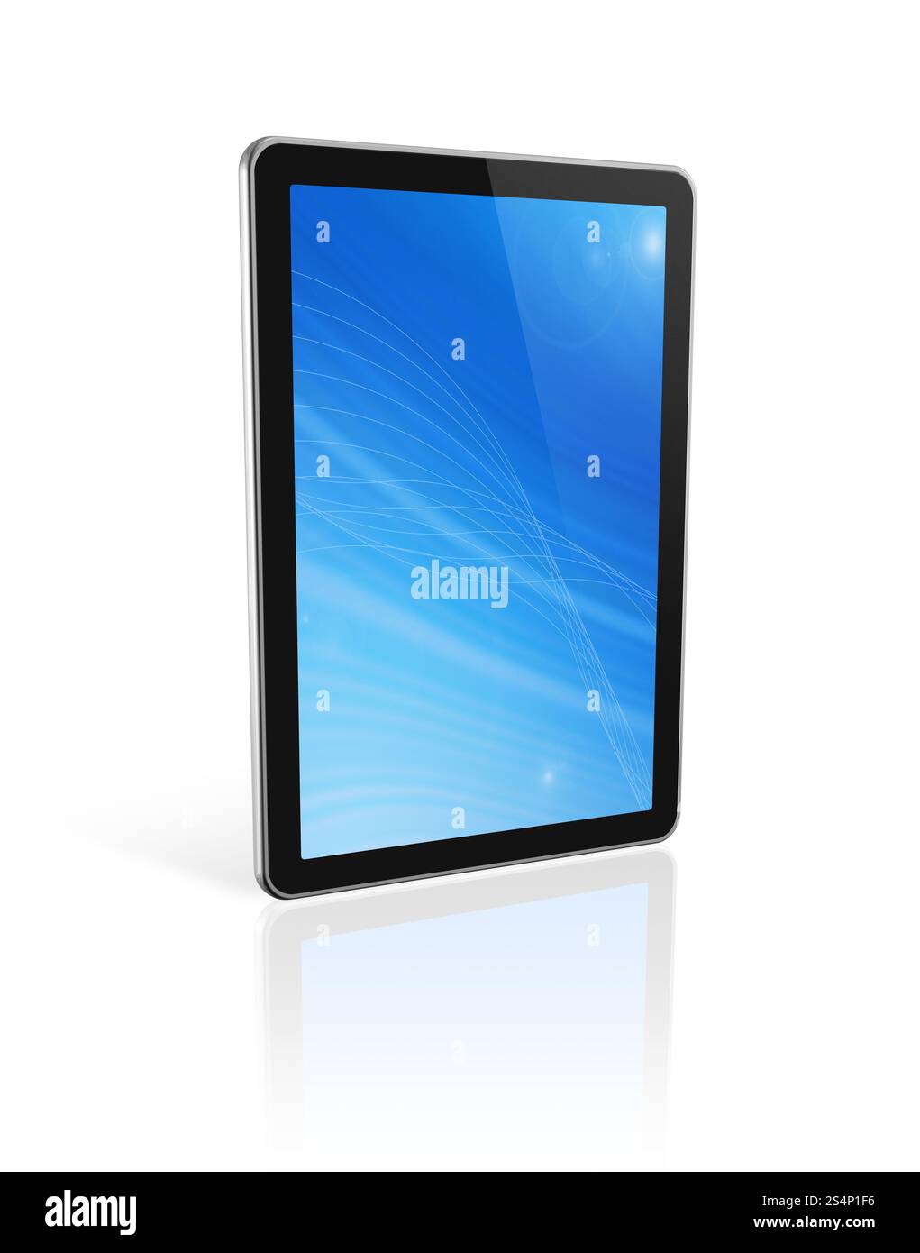 3D digital tablet pc, computer screen isolated on white. With 2 ...