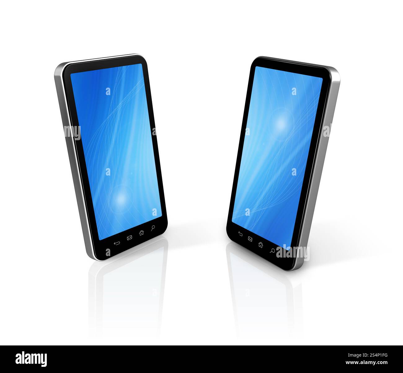 two three dimensional connected mobile phones isolated on white. two ...