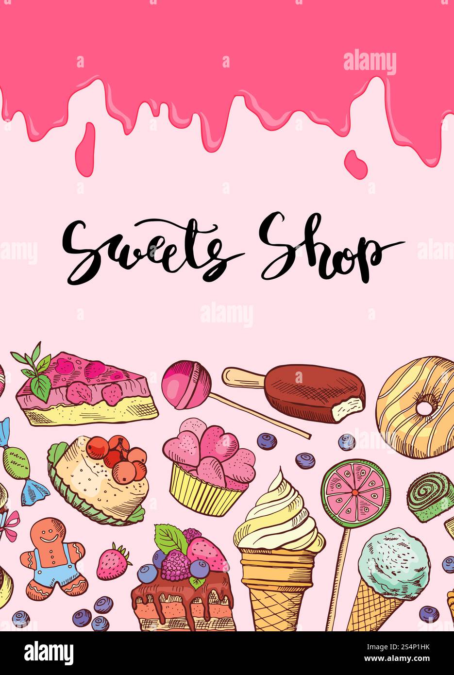 Vector hand drawn sweets banner and poster illustration with lettering ...