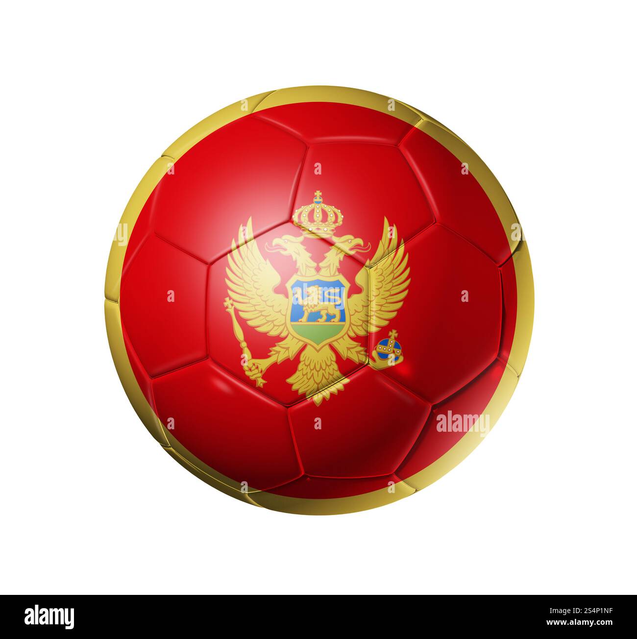 3D soccer ball with Montenegro team flag. isolated on white with ...