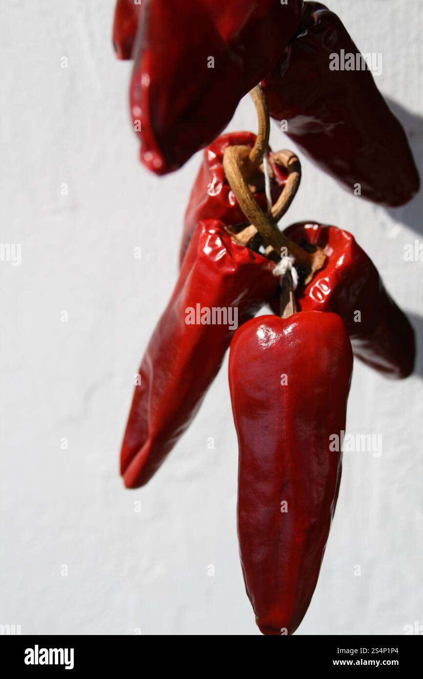 red peppers drying on a wall - macro. dry peppers bunch Stock Photo - Alamy