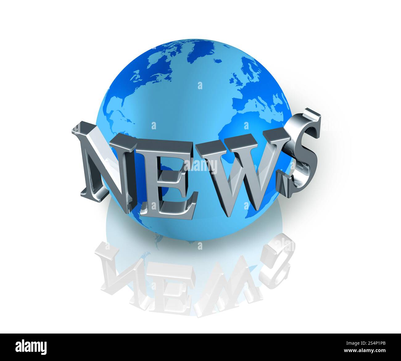 three dimensional world globe and news title isolated on white. news ...