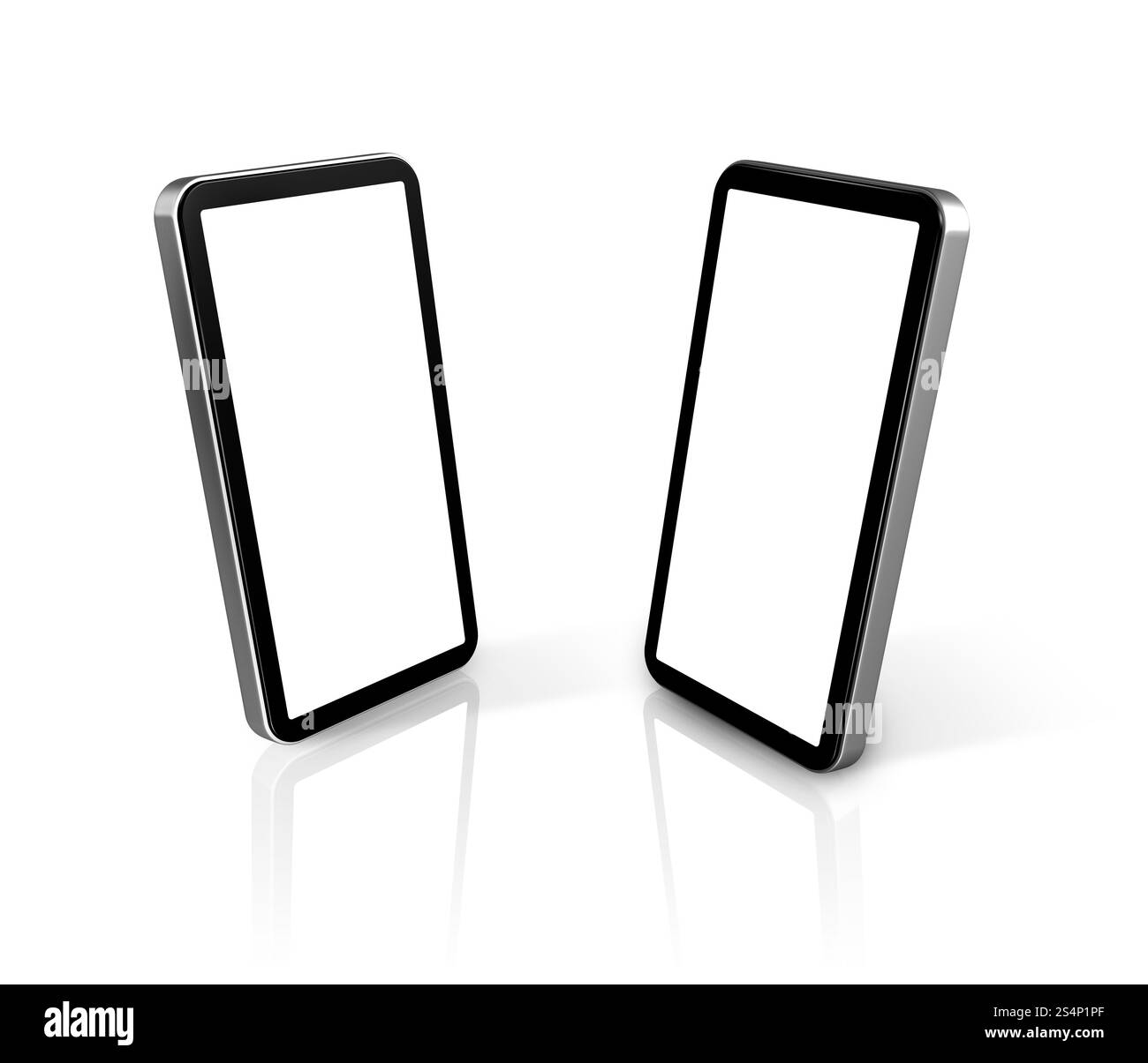 two three dimensional connected mobile phones isolated on white with ...