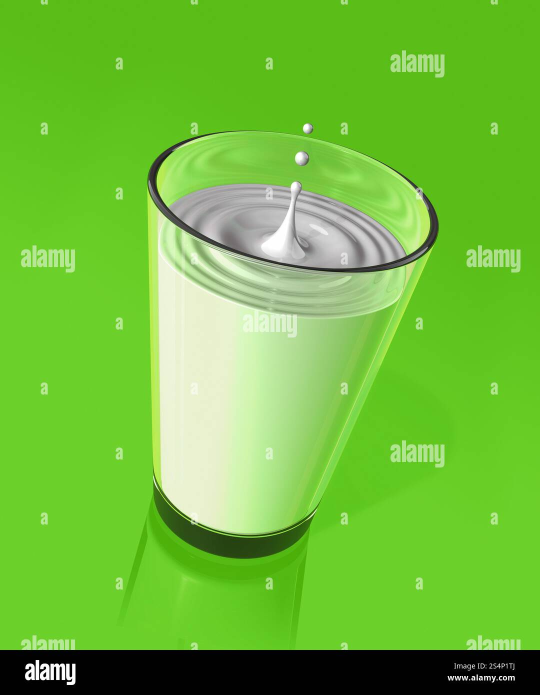 drop of milk splashing and making ripple in a glass. 3D illustration ...