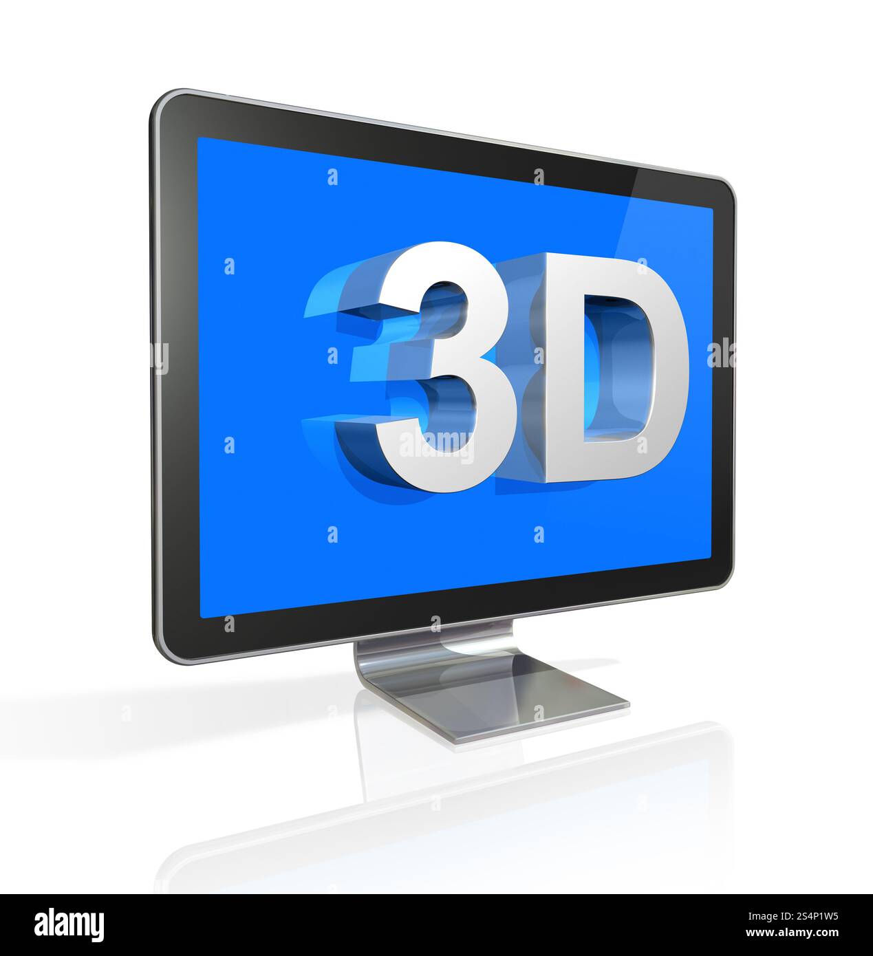 three dimensional television screen with 3D text. isolated on white ...