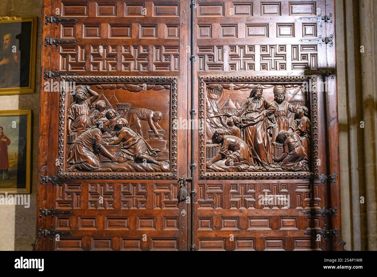 Wood relief carving embellishing the door of an antique piece of ...