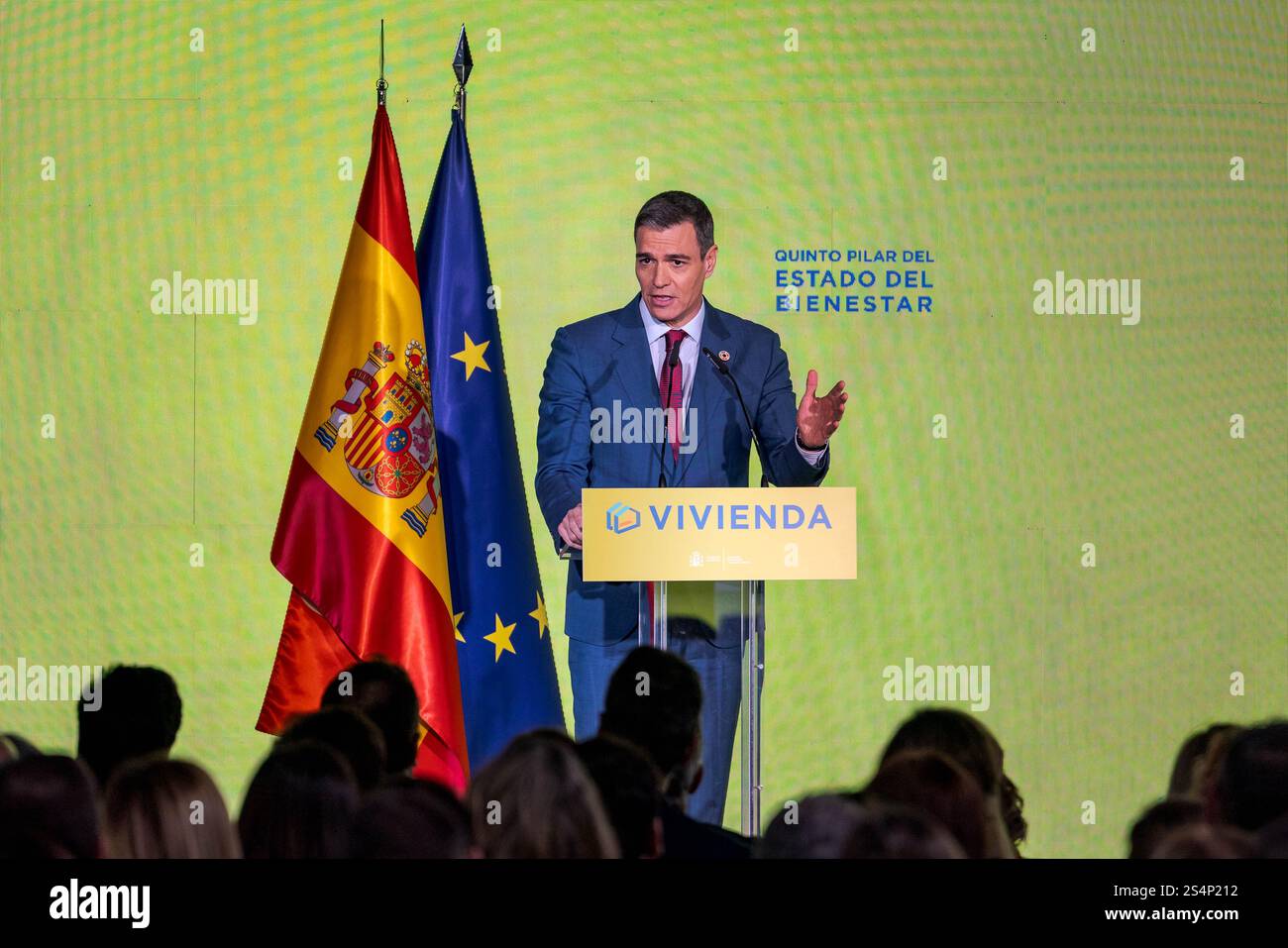 The Prime Minister of Spain, Pedro Sanchez speaks during the 'Housing ...