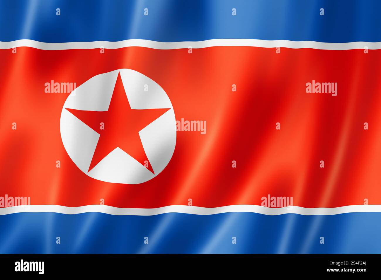 North Korea flag, three dimensional render, satin texture. North Korean ...