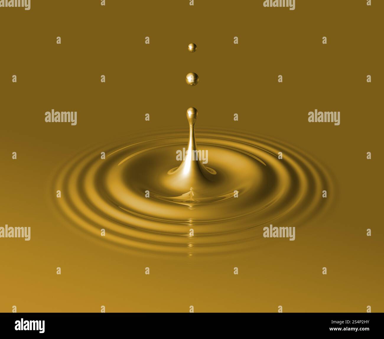 drop of liquid gold splashing and making ripple. 3D illustration. drop ...