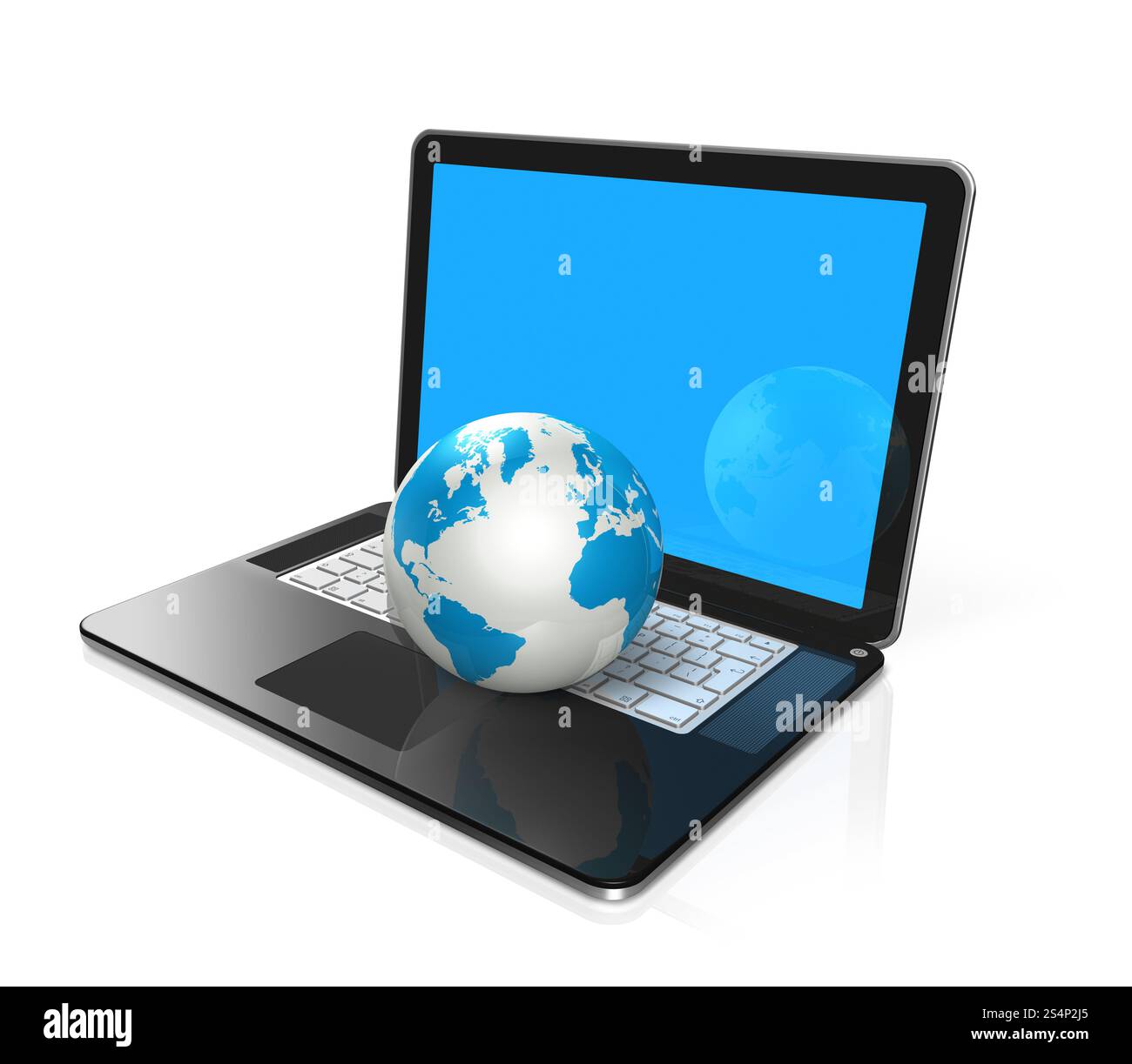 3D world globe, map on a laptop computer isolated on white with ...
