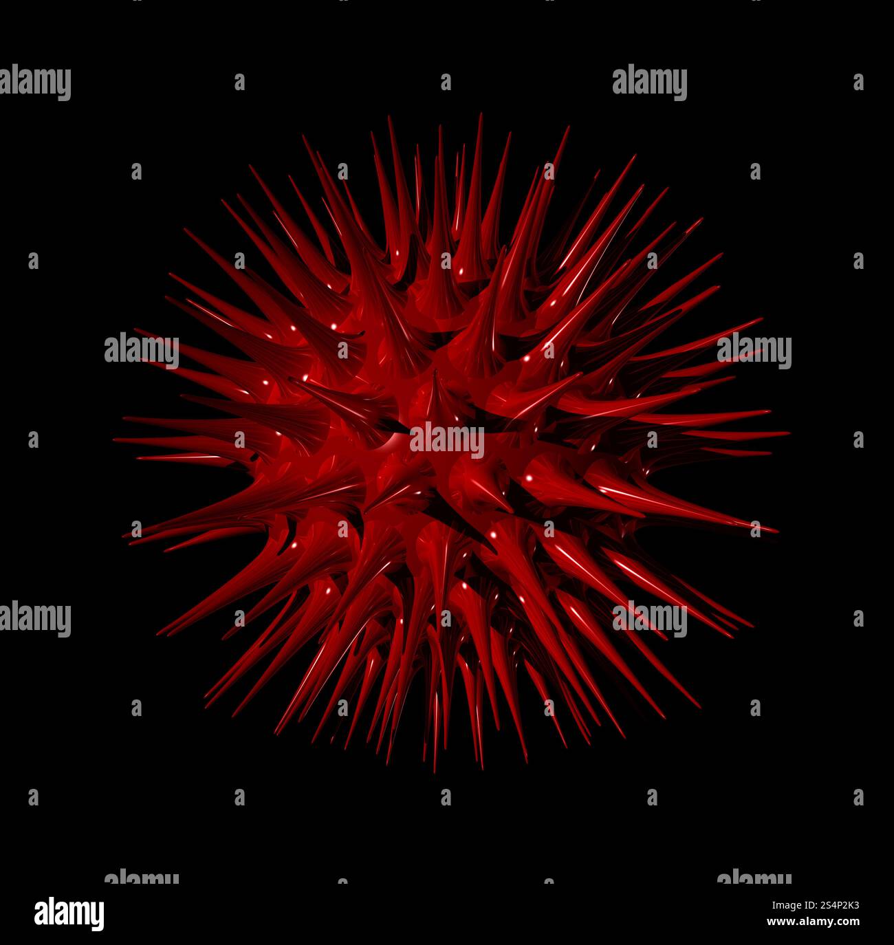 Three Dimensional Illustration Of A Red Virus Isolated On Black Background 3d Red Virus Stock