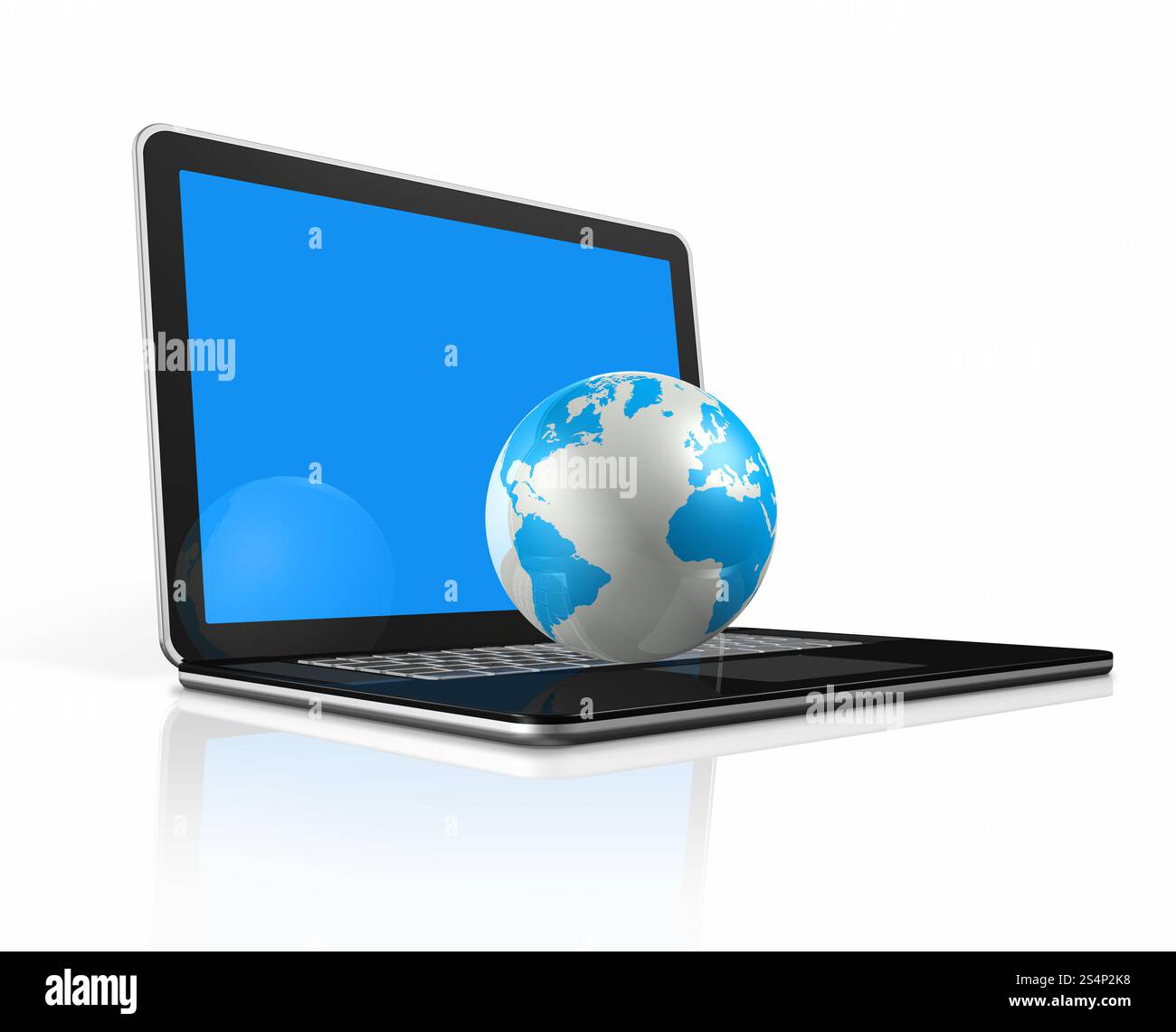 3D world globe, map on a laptop computer isolated on white with ...