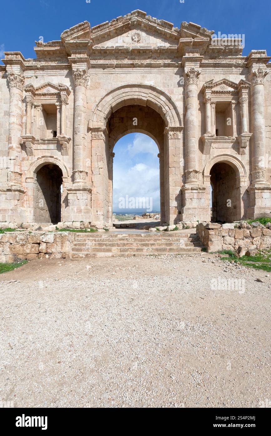 Arch of Hadrian in antique Greco-Roman city of Gerasa Jerash in Jordan ...