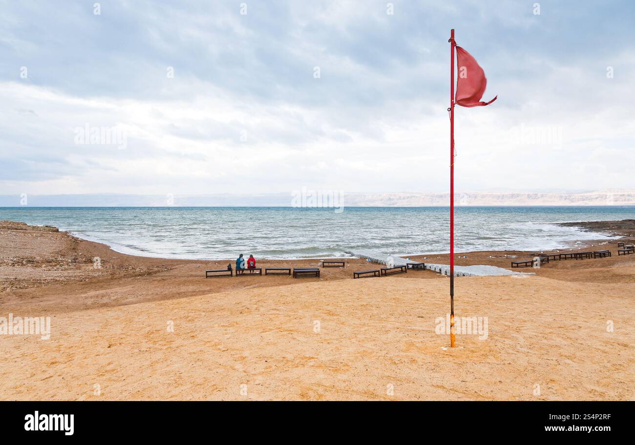 sand beach of Dead Sea coast in Jordan Stock Photo - Alamy