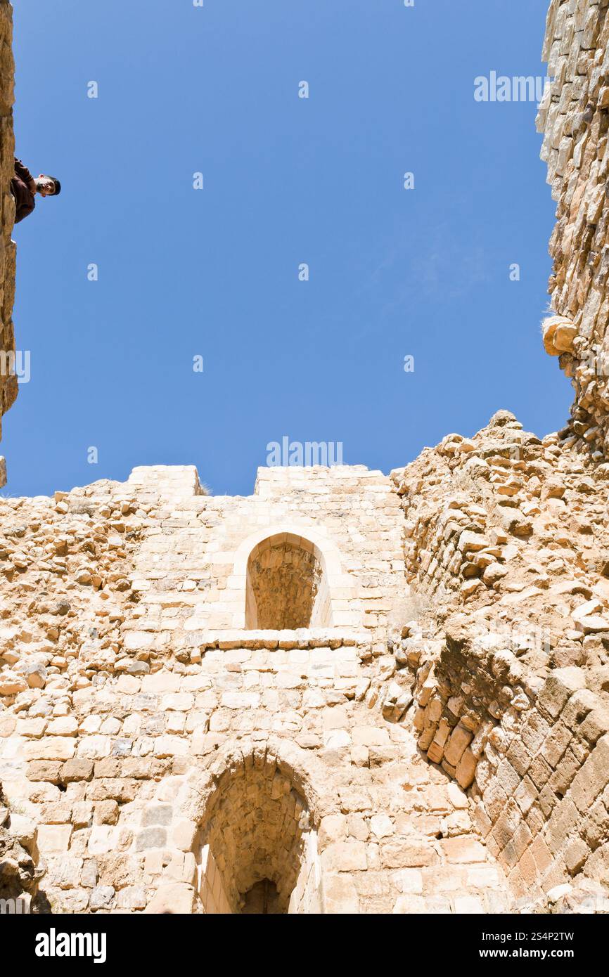 inner stone wall of tower in crusader Kerak castle, Jordan Stock Photo ...