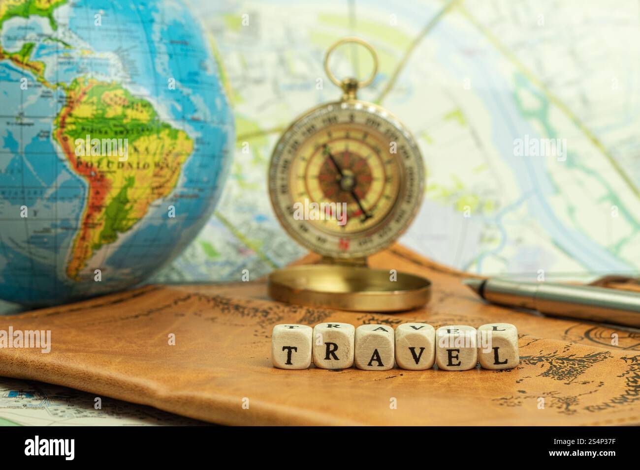 Compass and old map. Close up of compass on old paper map background ...