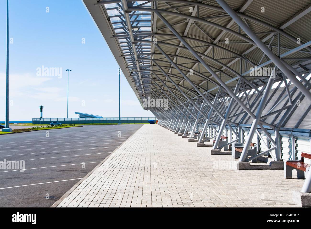 empty bus parking place in sea port Stock Photo - Alamy