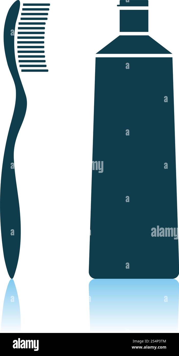 Toothpaste And Brush Icon. Shadow Reflection Design. Vector ...