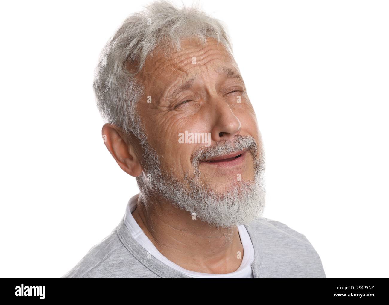 Sad senior man crying on white background Stock Photo - Alamy