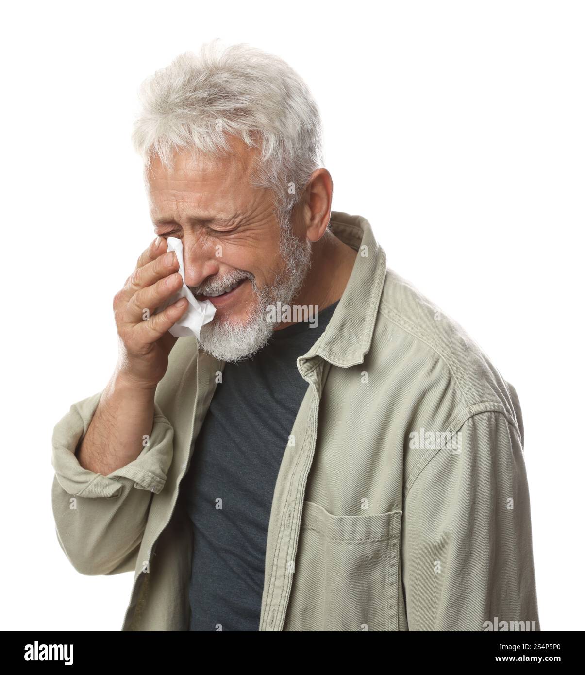 Sad senior man crying on white background Stock Photo - Alamy