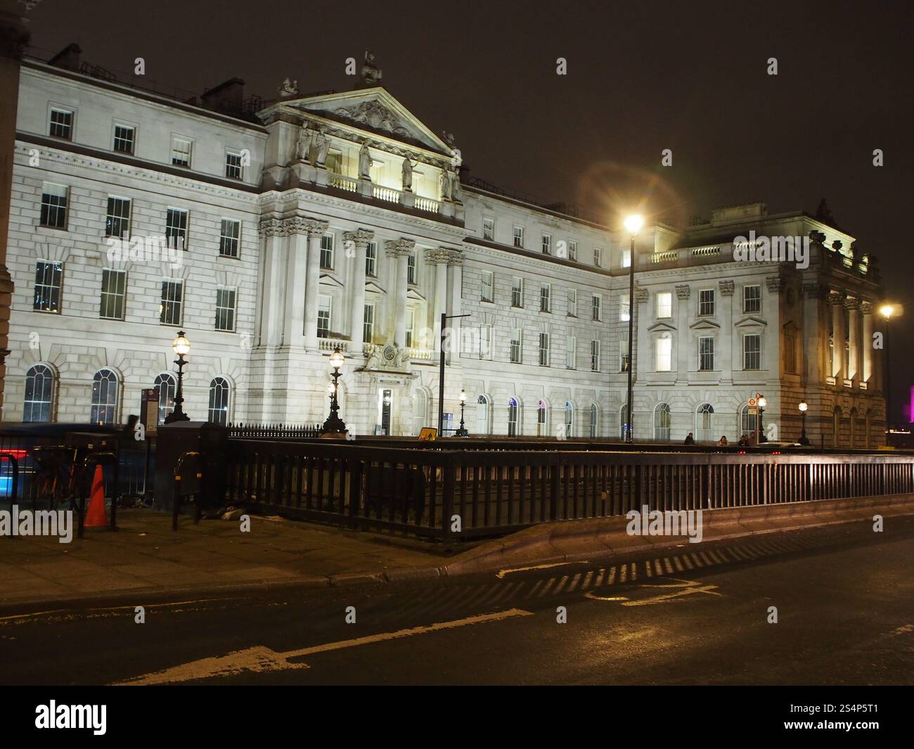 The west side of Somerset House going on to Waterloo Bridge at night ...