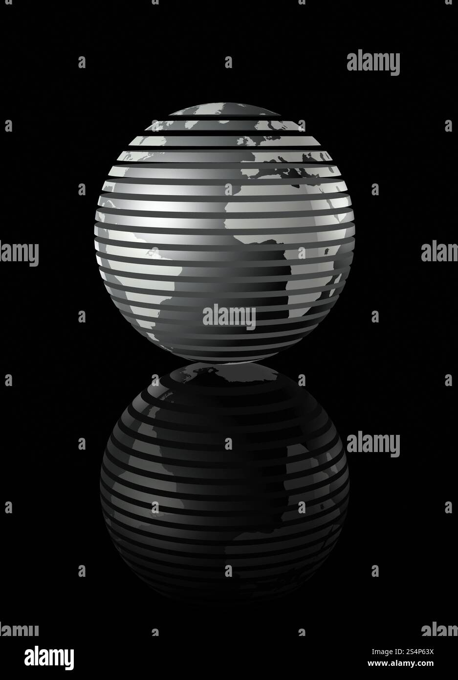 metal glossy earth globe on black background - three dimensional ...