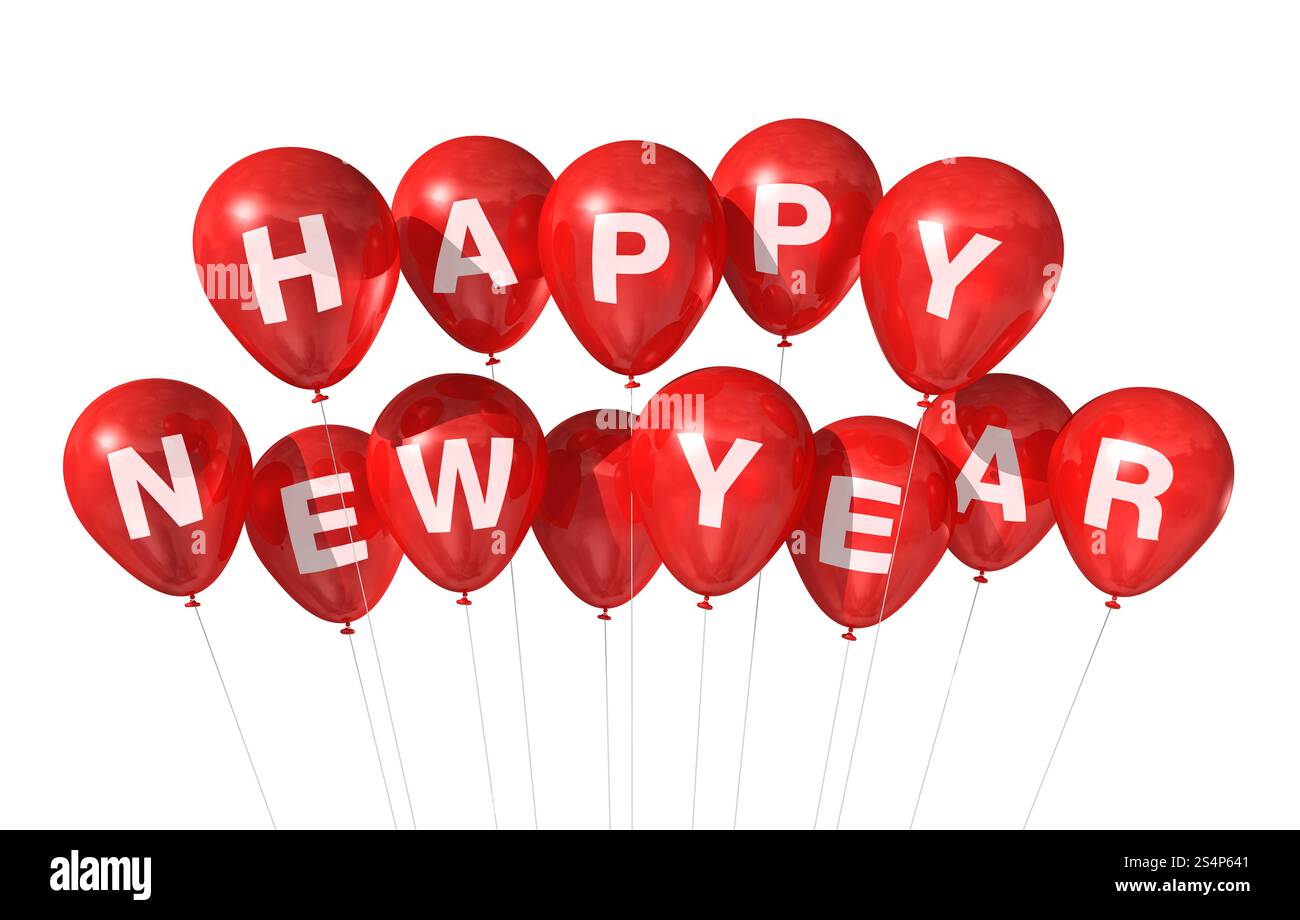 red Happy new year balloons isolated on white. happy new year balloons ...