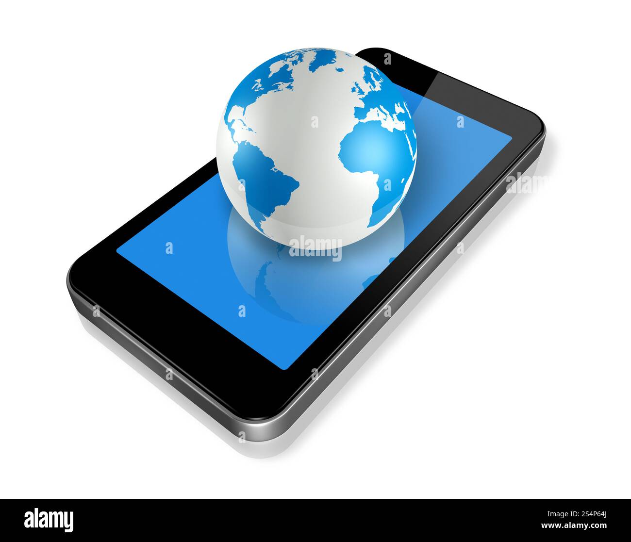 three dimensional mobile phone and world globe isolated on white whith ...