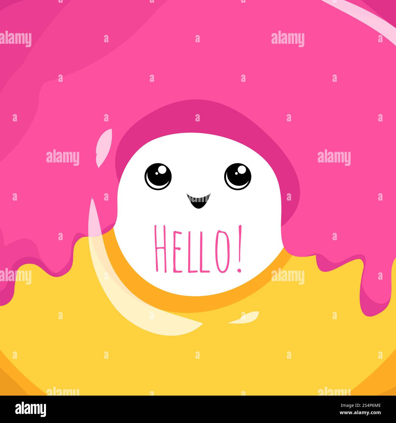 Cute hello card with glazed donut and cartoon eyes. Vector illustration ...