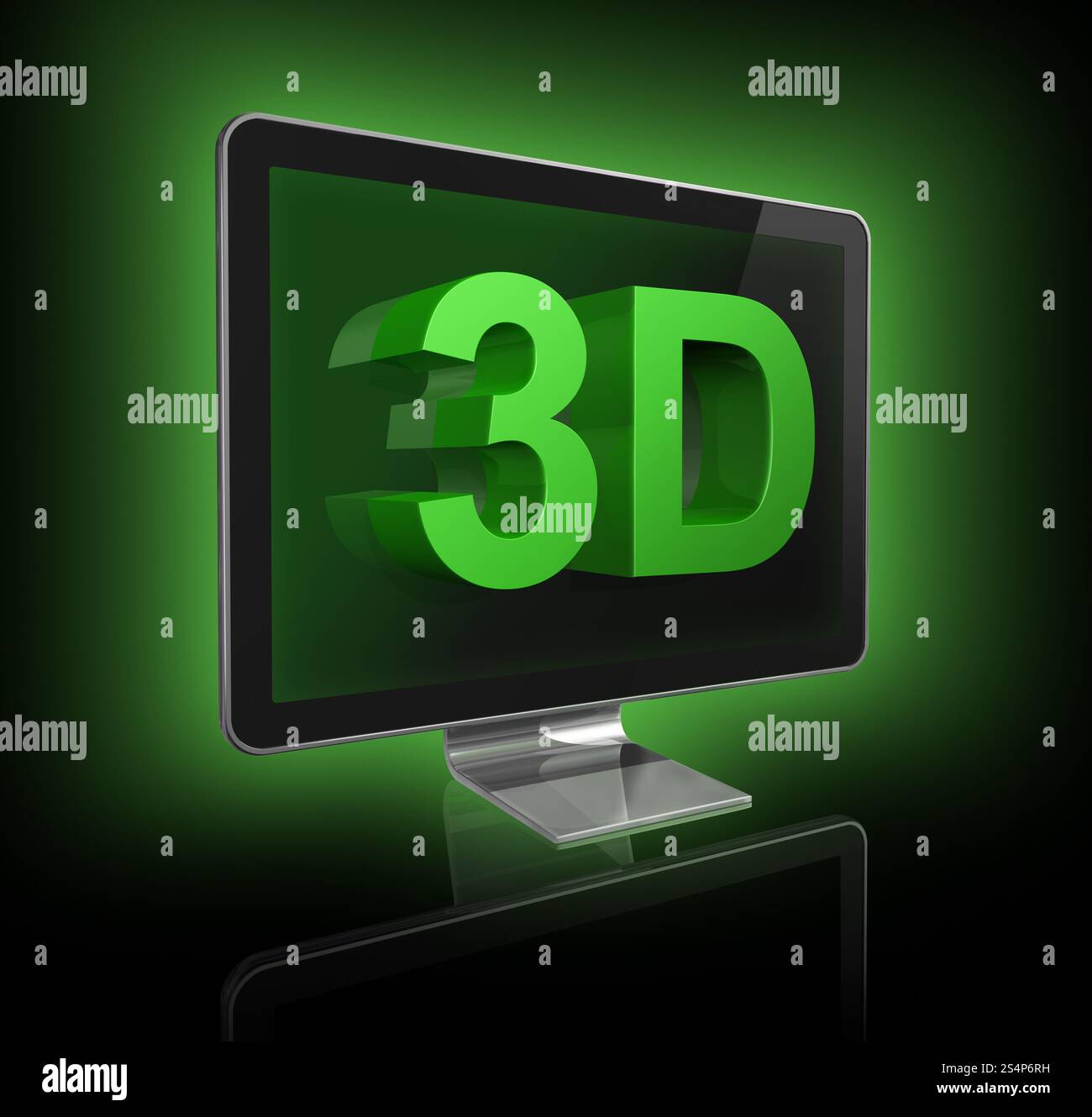 three dimensional television screen with 3D text. isolated on black ...