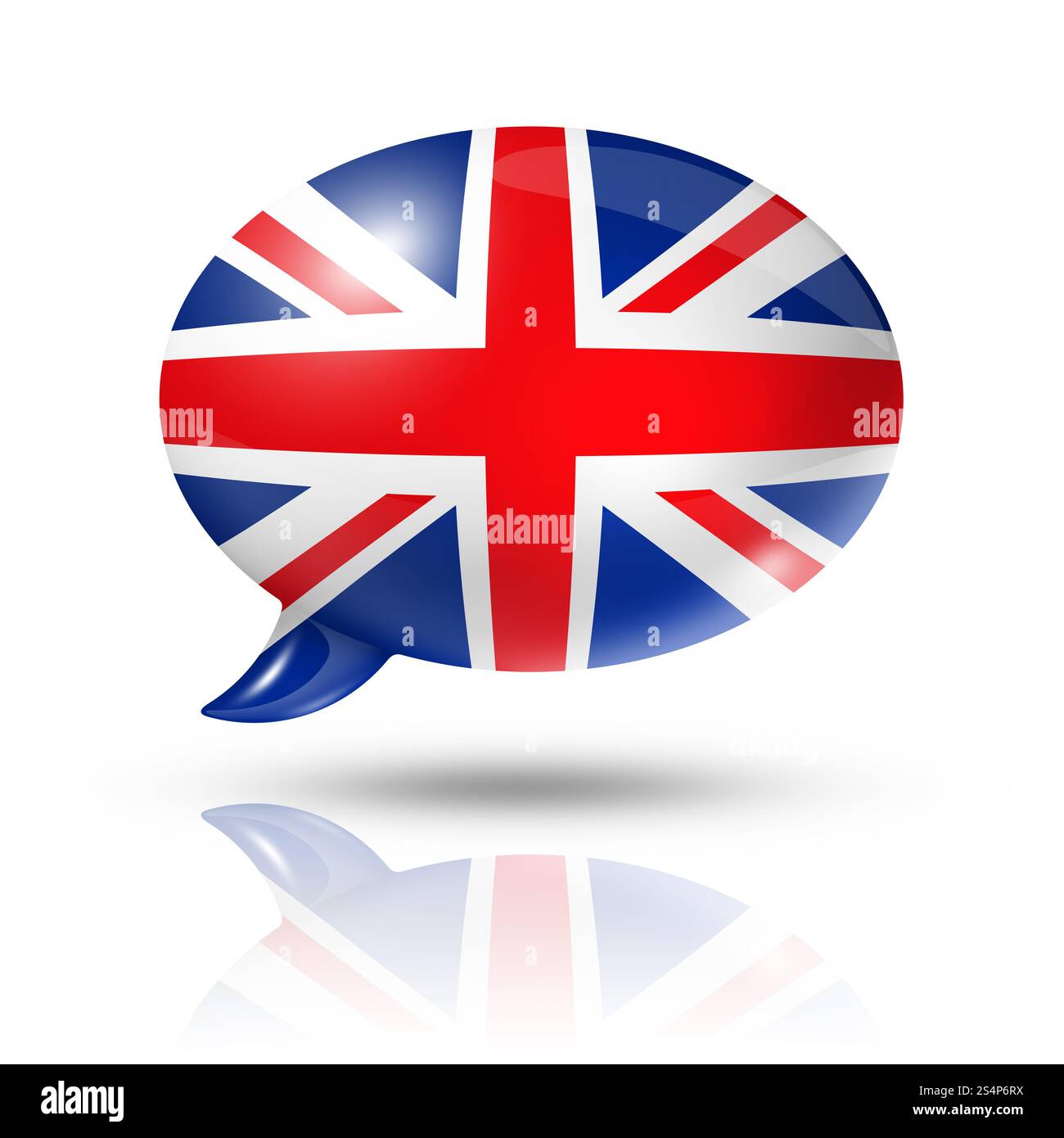 three dimensional UK flag in a speech bubble isolated on white with ...