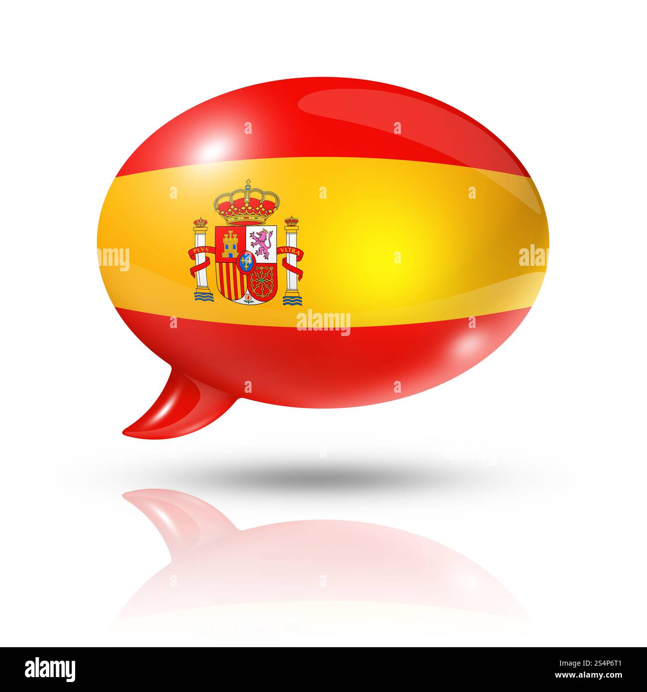 three dimensional Spain flag in a speech bubble isolated on white with ...